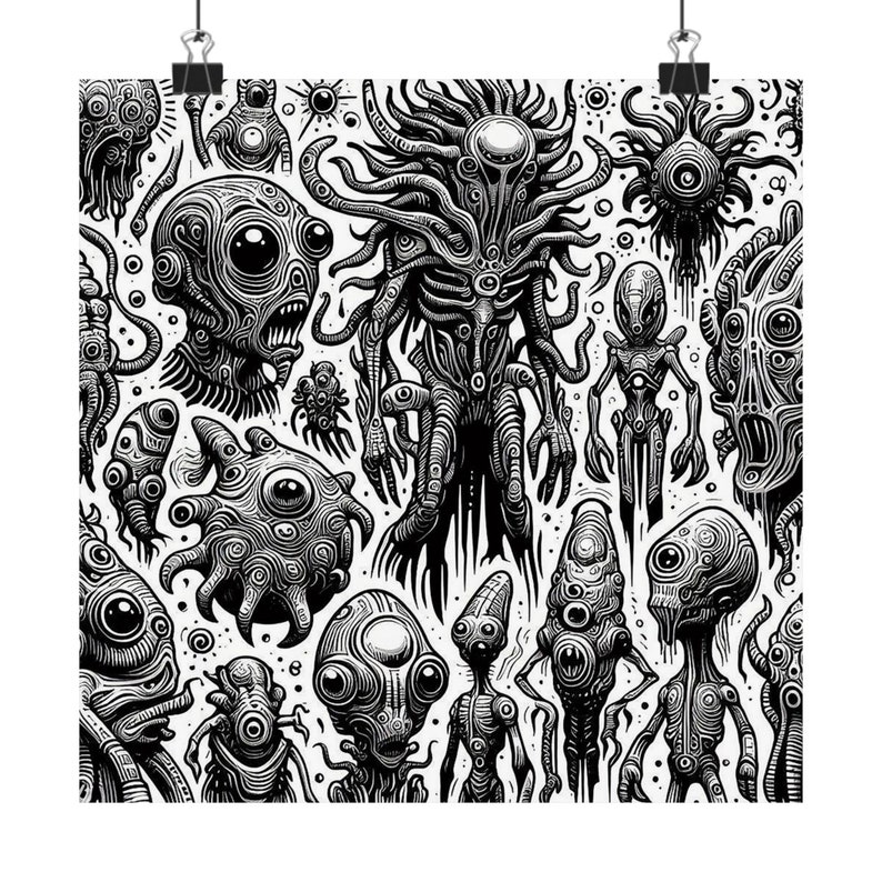 Alien Poster. Stark B&W, Alien Creatures With Elongated Limbs, Large ...