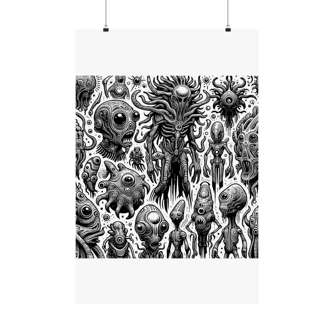 Alien Poster. Stark B&W, Alien Creatures With Elongated Limbs, Large ...