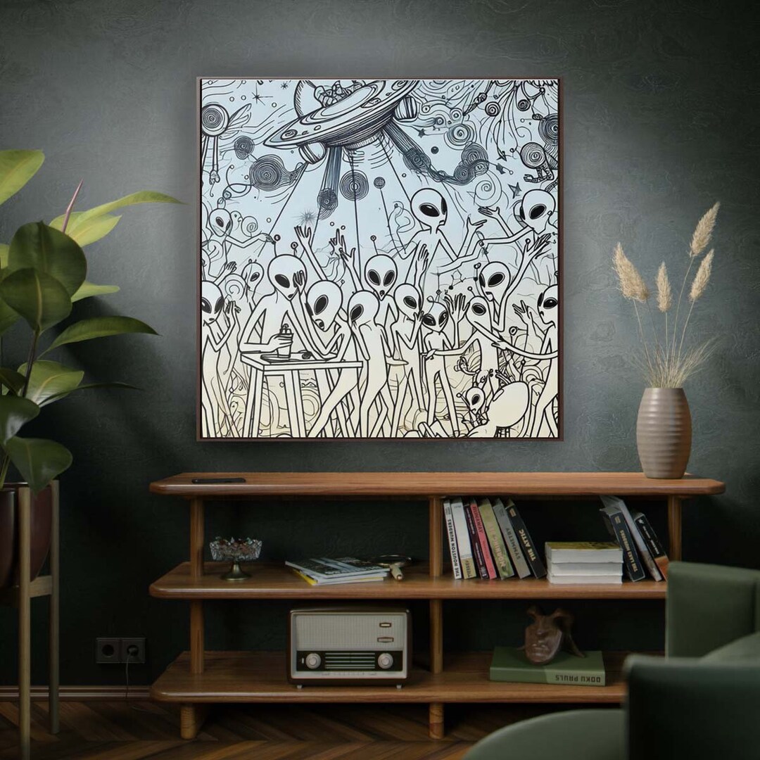 Alien Poster, Ufos, Fantastical and Chaotic Scene Featuring Numerous ...