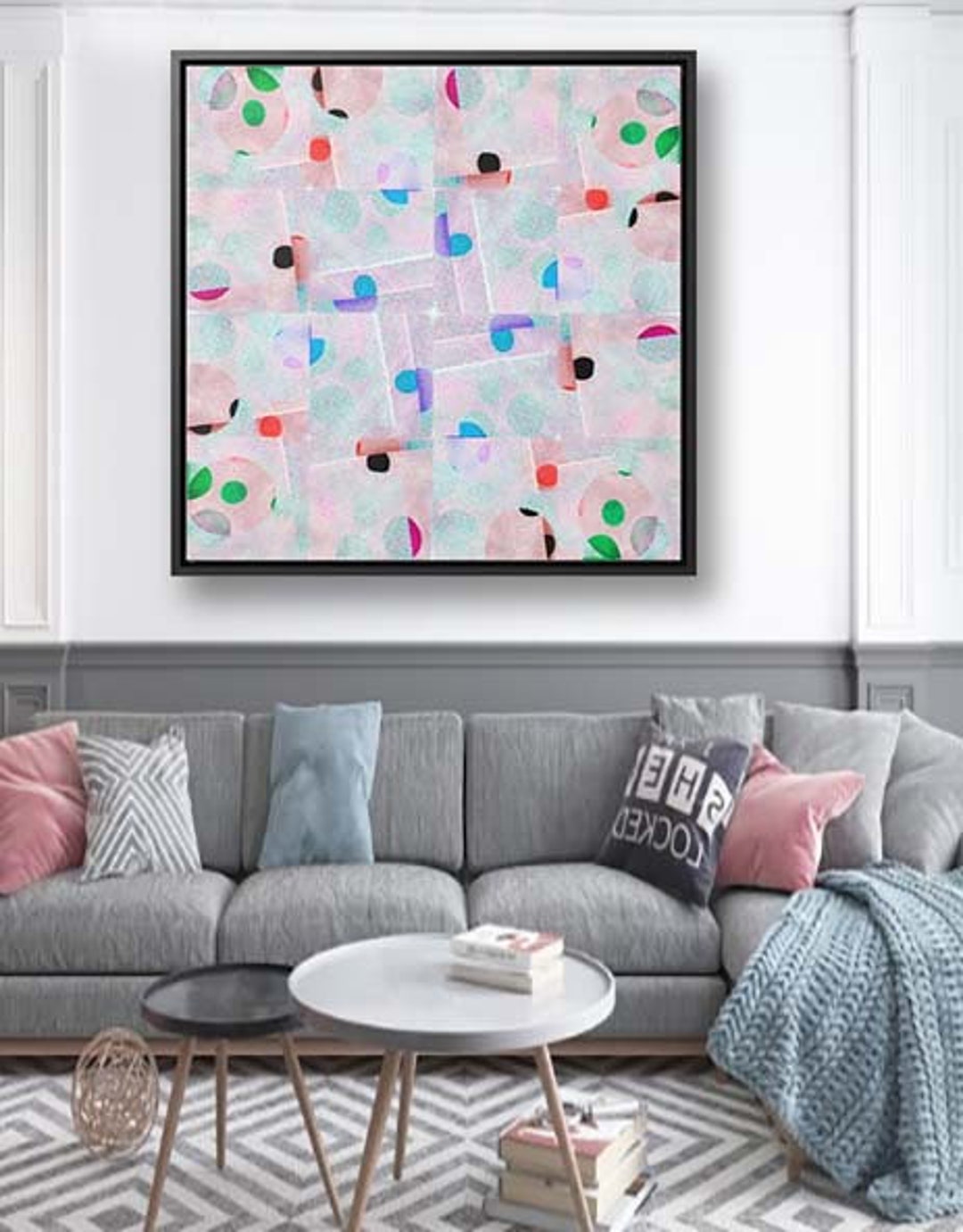 Art Geometric Design. Modern Wall Art. Abstract, Pastels, Dotted ...