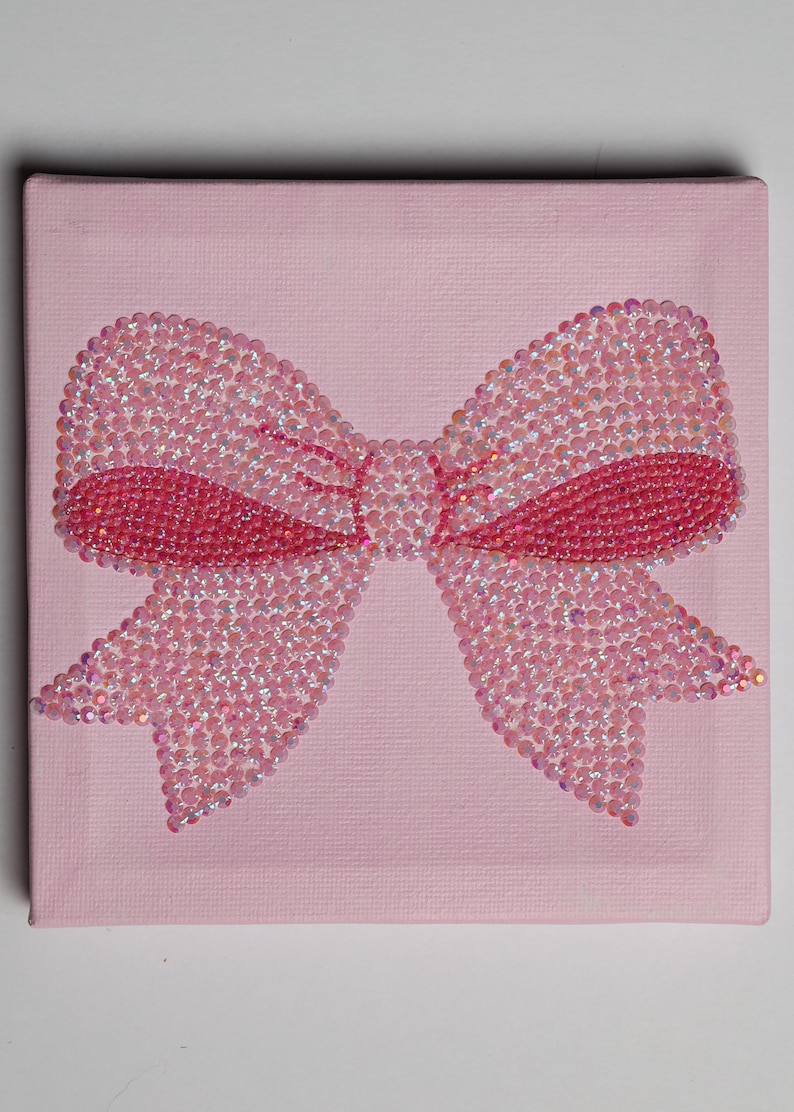 Pink Bow - Rhinestone Canvas Art - Etsy
