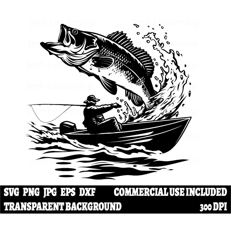 FISHERMAN in BOAT SVG, Scary Largemouth Svg, Fishing Svg Cut Files for ...