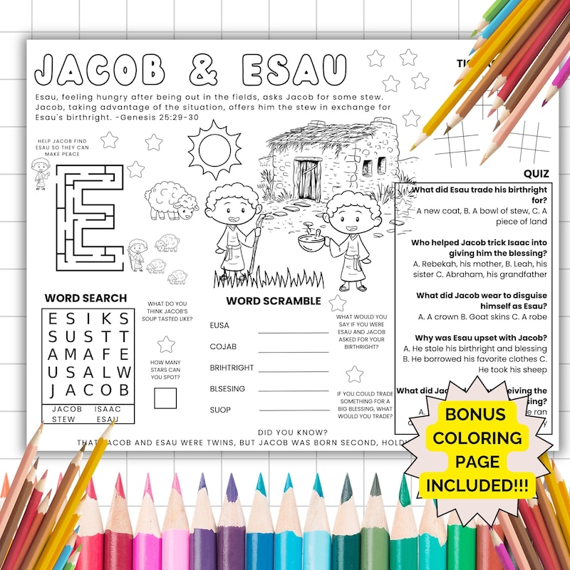 Jacob Esau Worksheet - Etsy