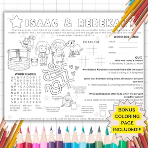 Isaac and Rebekah Printable Placemat, Bible Activity Placemat, Sunday ...