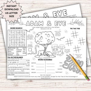 Adam and Eve Placemat Activity, Garden of Eden Coloring Page, Sunday ...