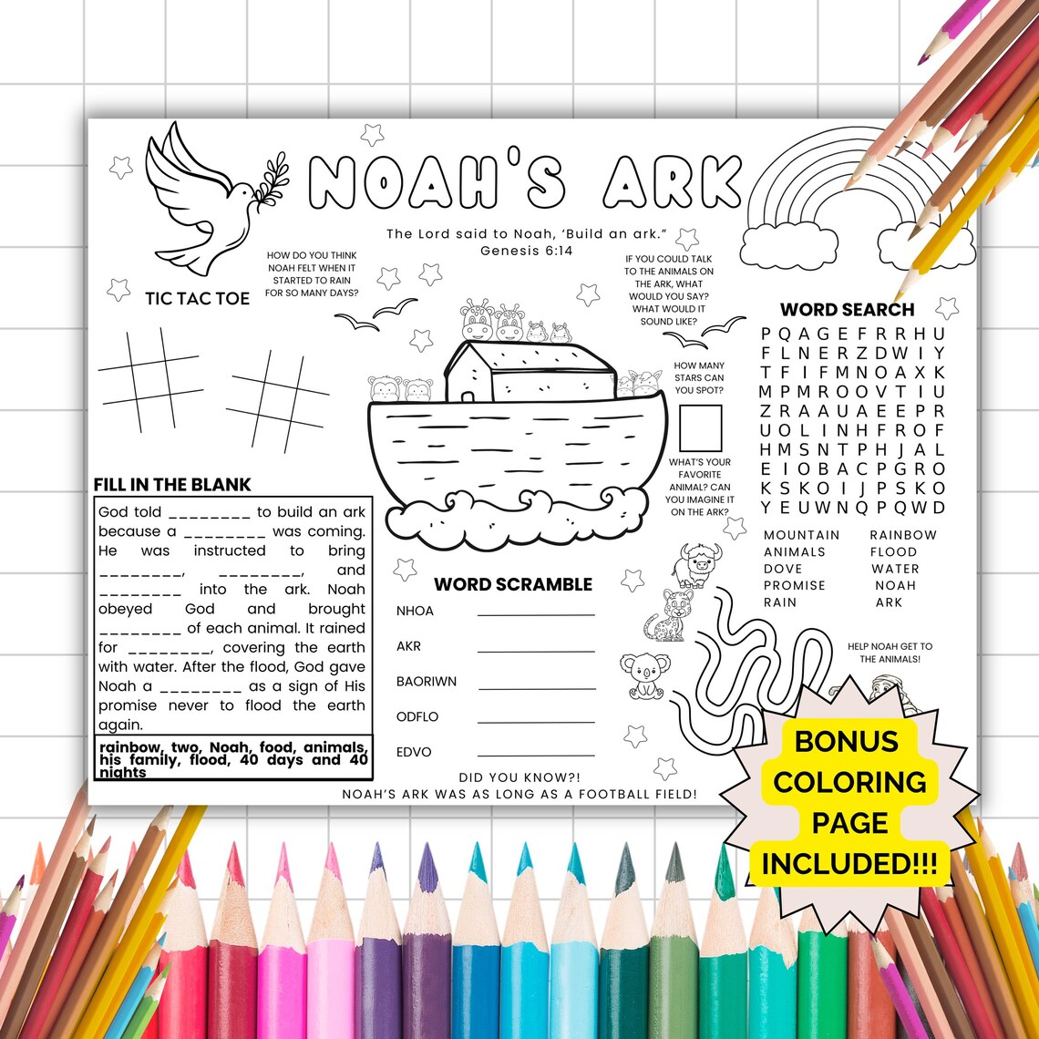 Noahs Ark Activity, Bible Coloring Games, Old Testament Study Guide for ...