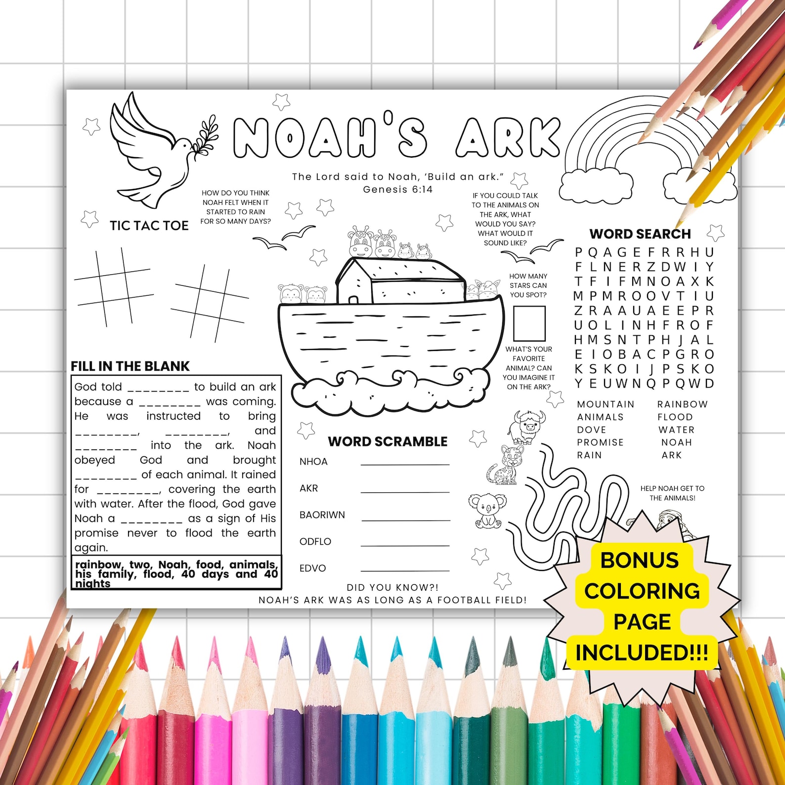 Noahs Ark Activity, Bible Coloring Games, Old Testament Study Guide for ...