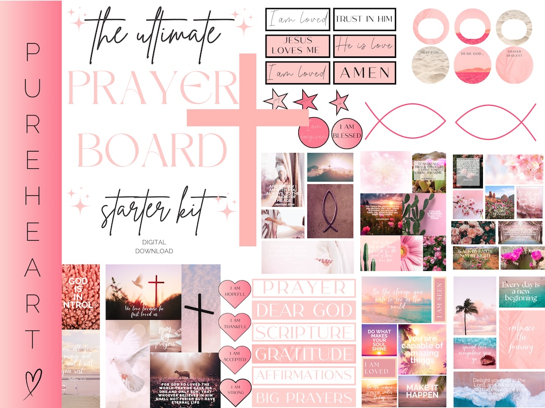 Printable Prayer Board Kit, Christian Vision Board, Wall Collage, Bible ...