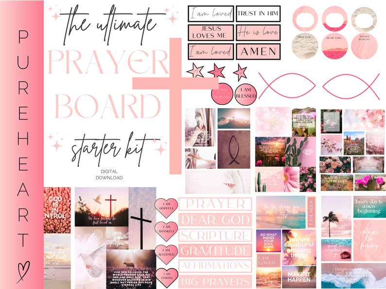 Printable Prayer Board Kit, Christian Vision Board, Wall Collage, Bible ...