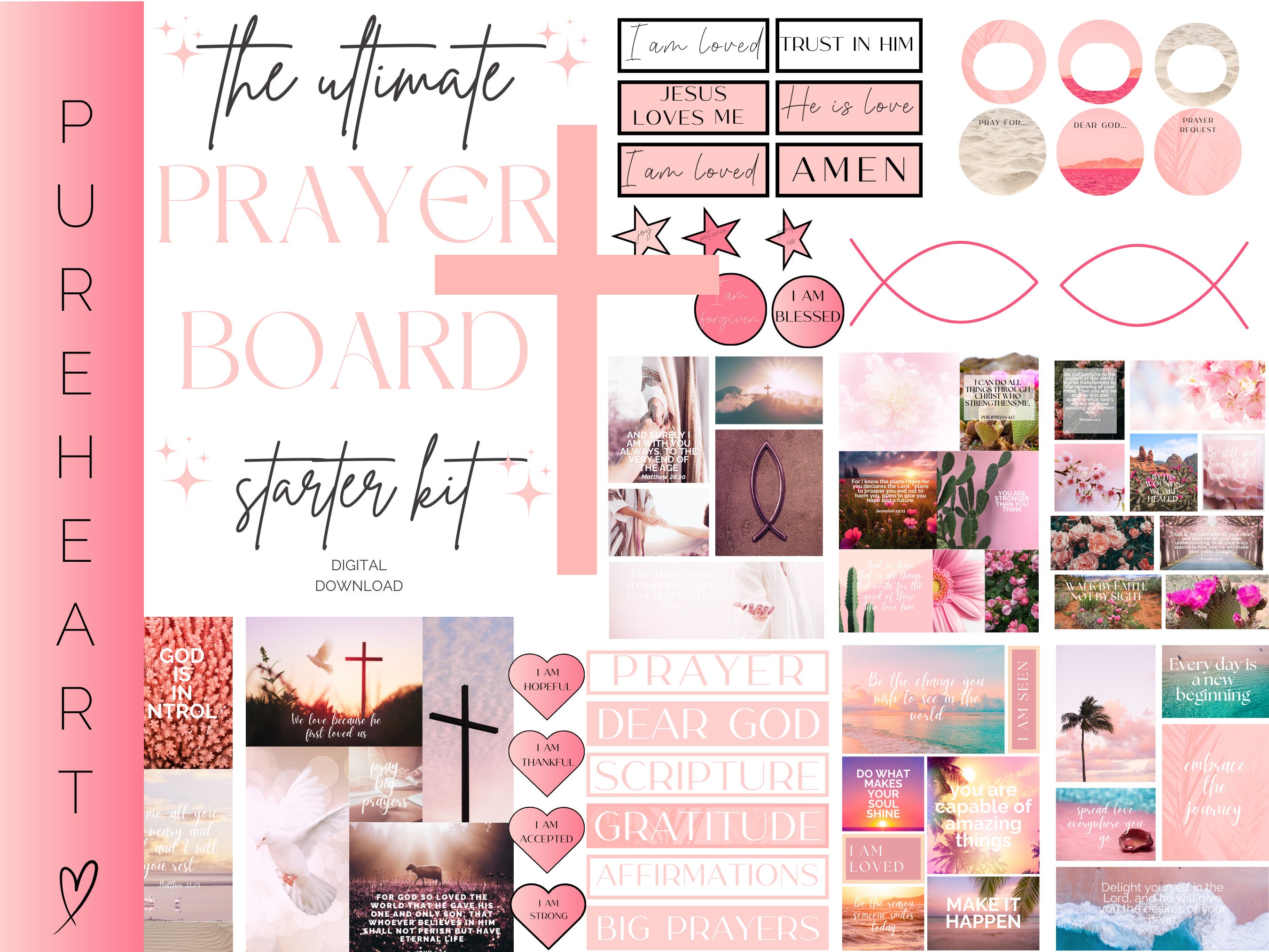 Printable Prayer Board Kit, Christian Vision Board, Wall Collage, Bible ...