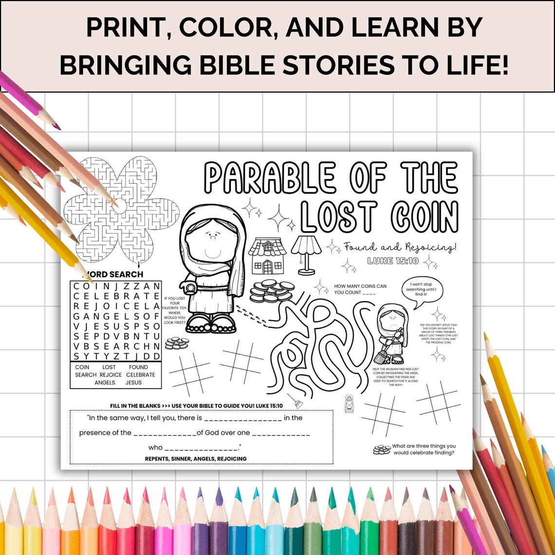 Parable of the Lost Coin Activity Placemat, the Parables of Jesus ...
