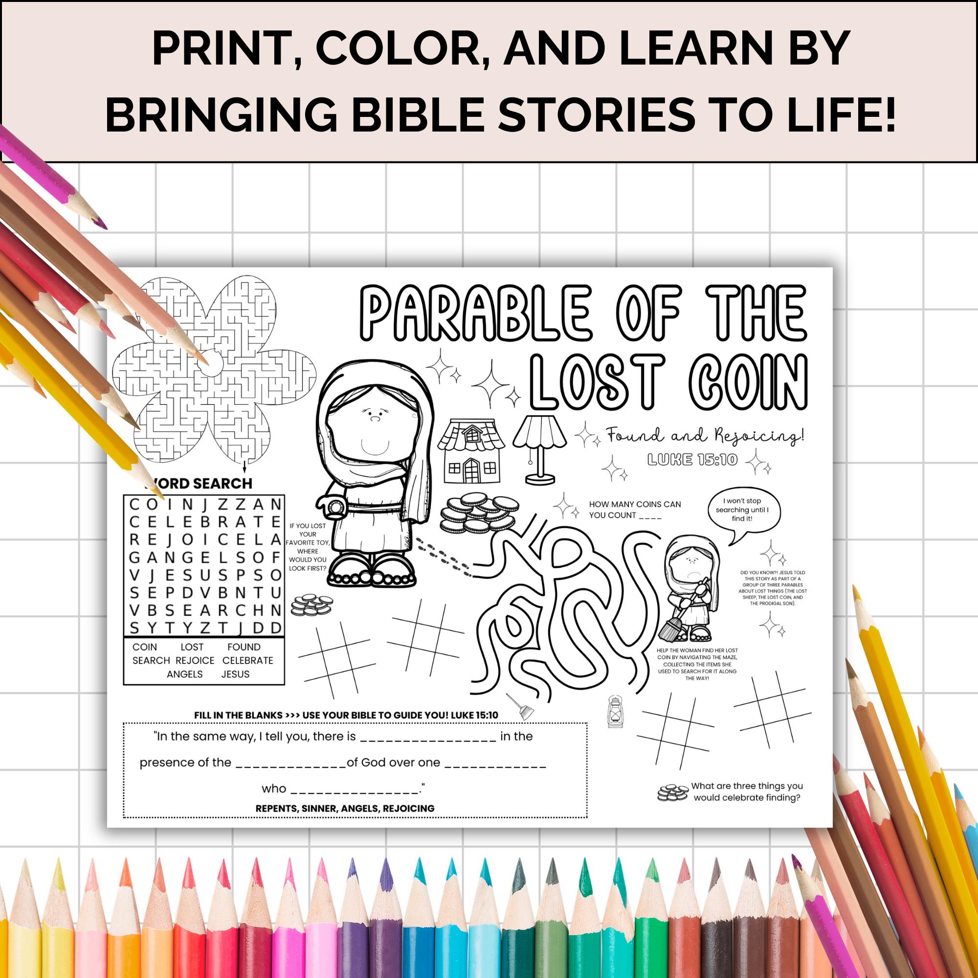 Parable of the Lost Coin Activity Placemat, the Parables of Jesus ...