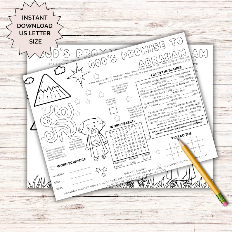 Abraham Printable Placemat Activity, Old Testament Coloring Page, Bible ...