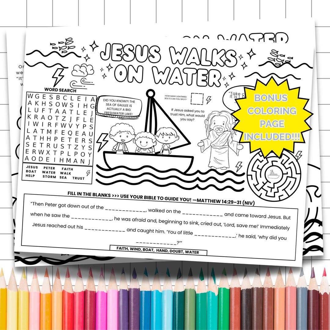 Jesus Walks on Water Activity Placemat, Sunday School Coloring Page ...