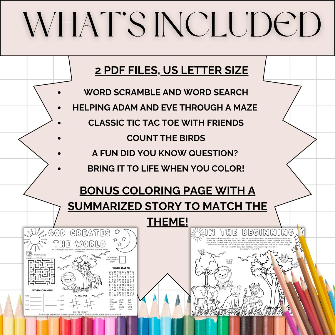 Printable Creation Story Activity Placemat, Bible Story Coloring ...
