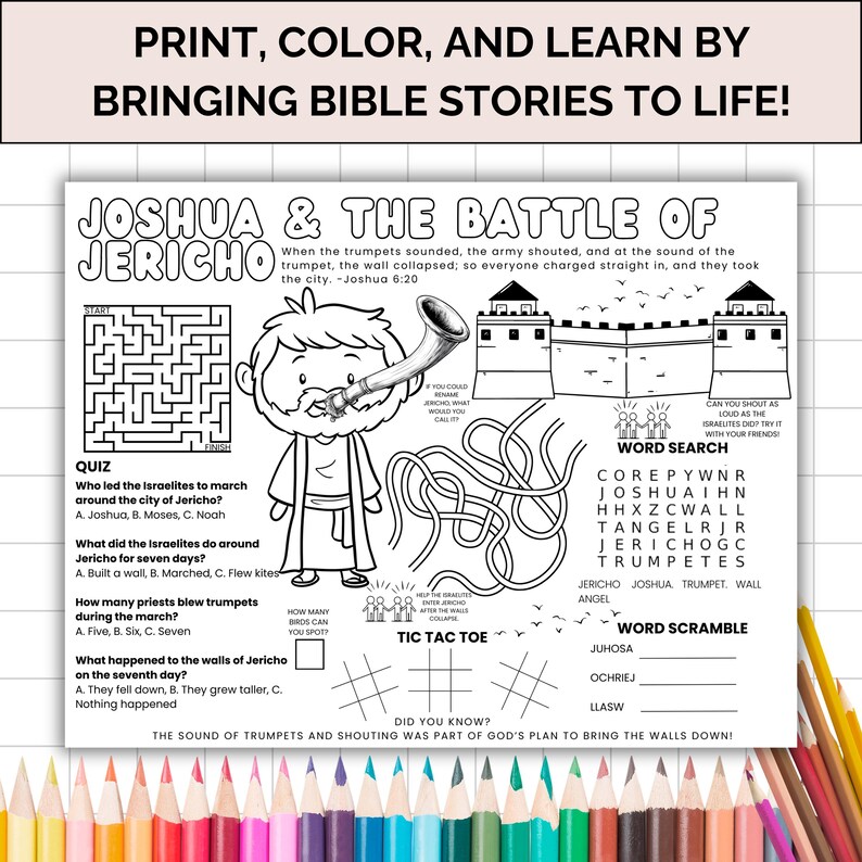 Joshua and the Battle of Jericho Activity Placemat, Bible Activity ...