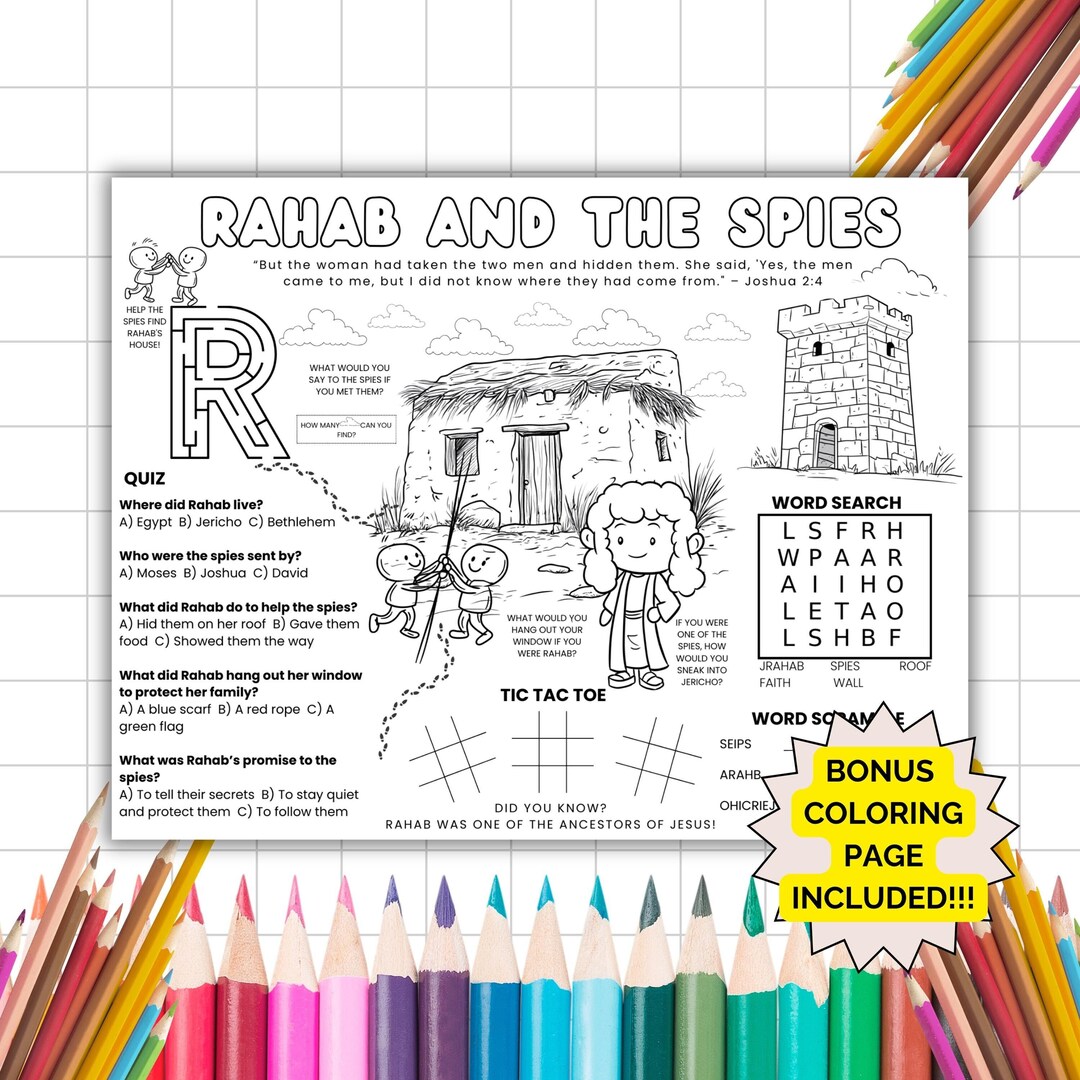 Rahab and the Spies Activity Placemat, Bible Activity, Sunday School ...
