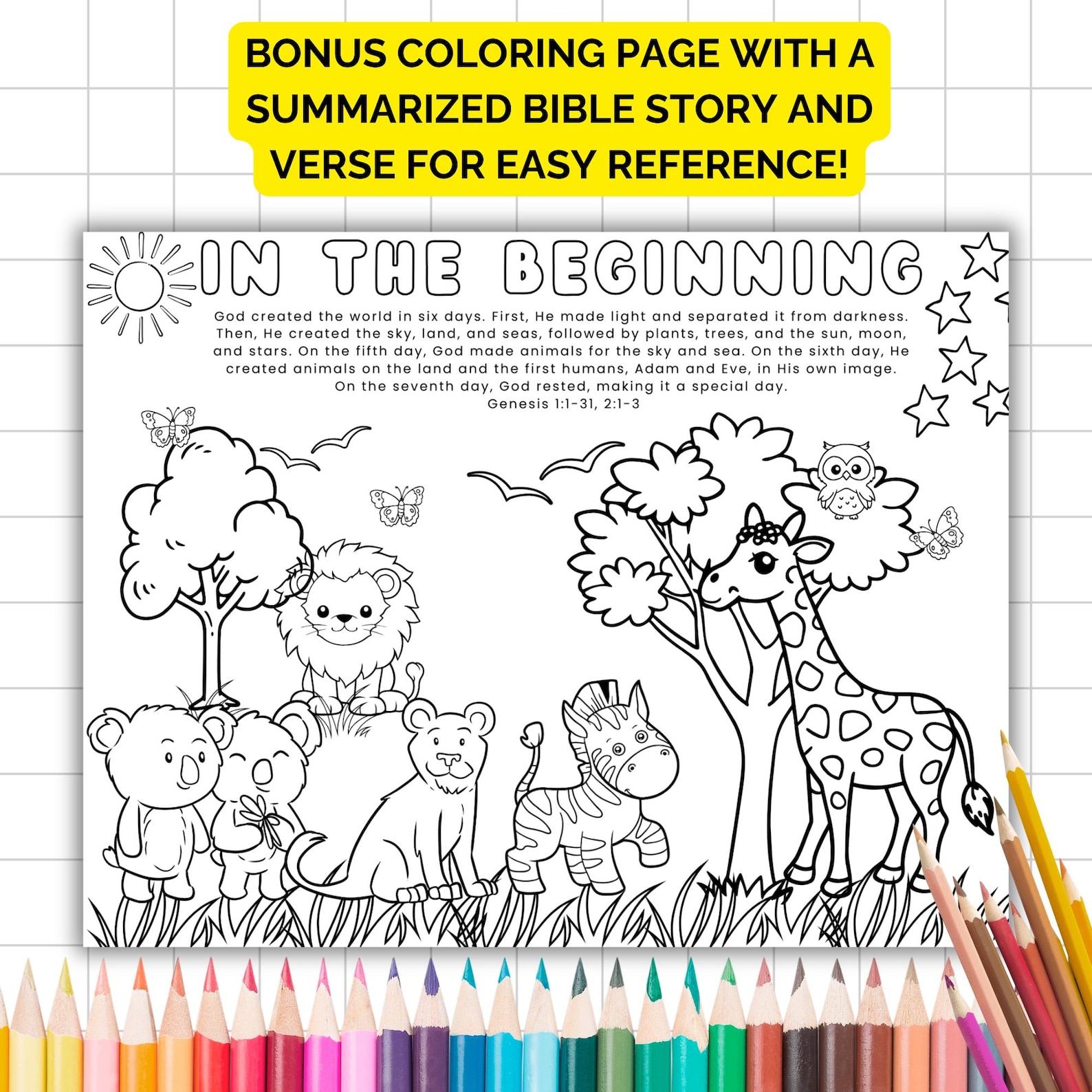 Printable Creation Story Activity Placemat, Bible Story Coloring ...
