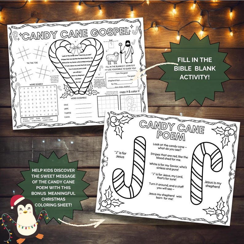 Candy Cane Gospel Activity Placemat, Legend of the Candy Cane Poem ...