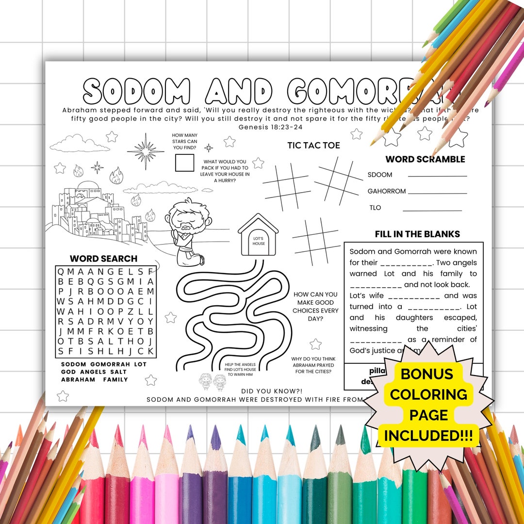 Sodom and Gomorrah Printable Placemat Activity, Old Testament Sunday ...