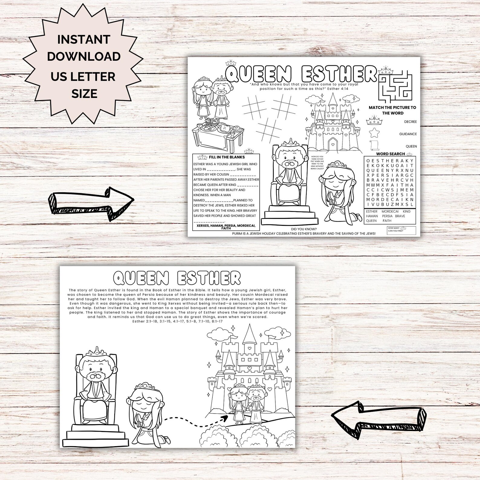 Queen Esther Activity Placemat, Bible Coloring Pages, Old Testament ...