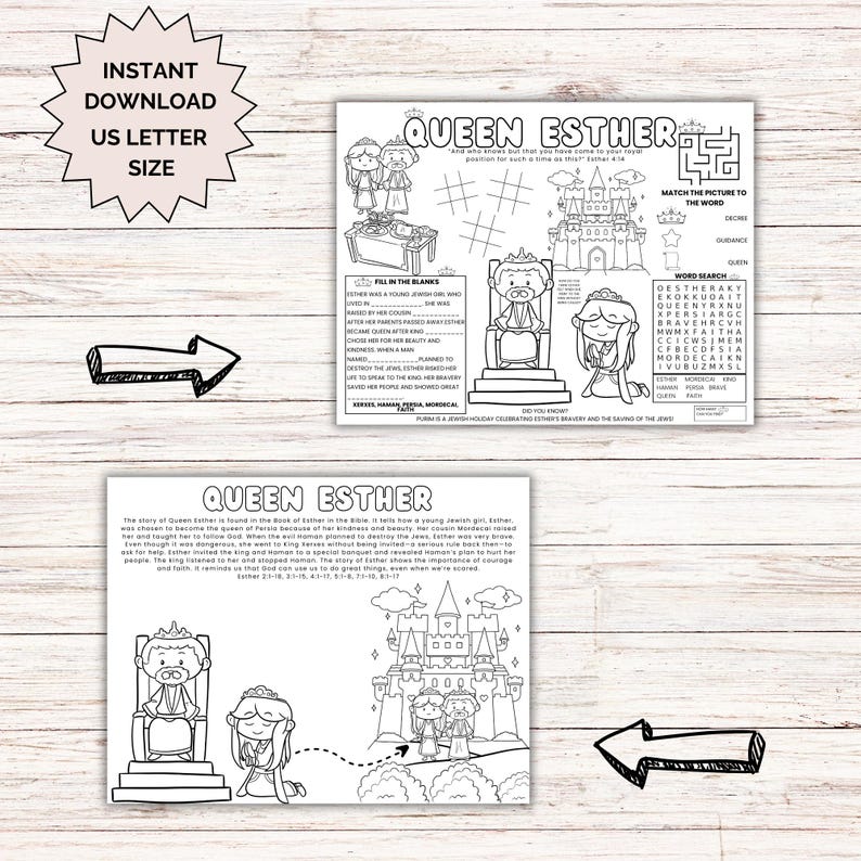 Queen Esther Activity Placemat, Bible Coloring Pages, Old Testament ...