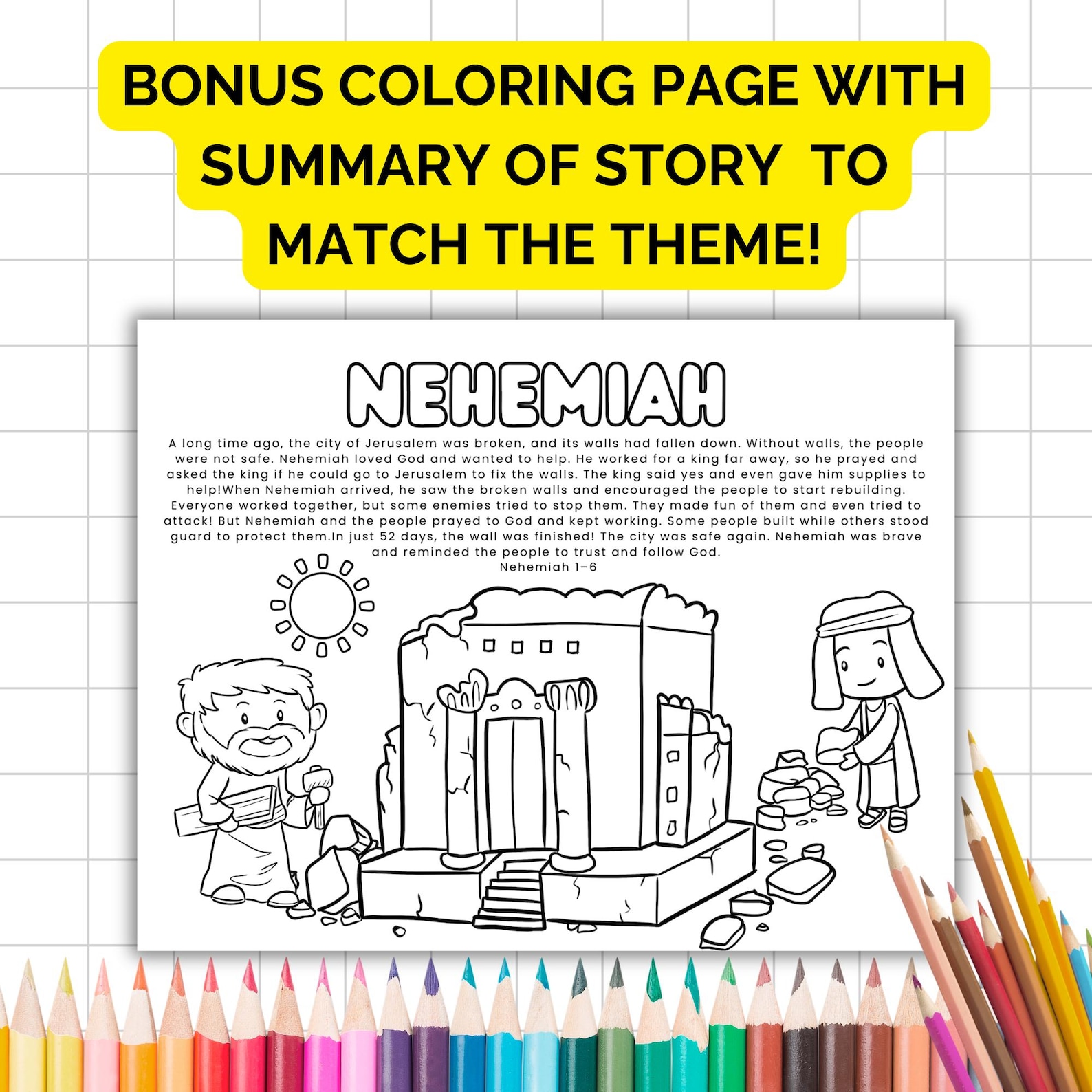 Nehemiah Activity Placemat, Bible Story Coloring Activity, Sunday ...