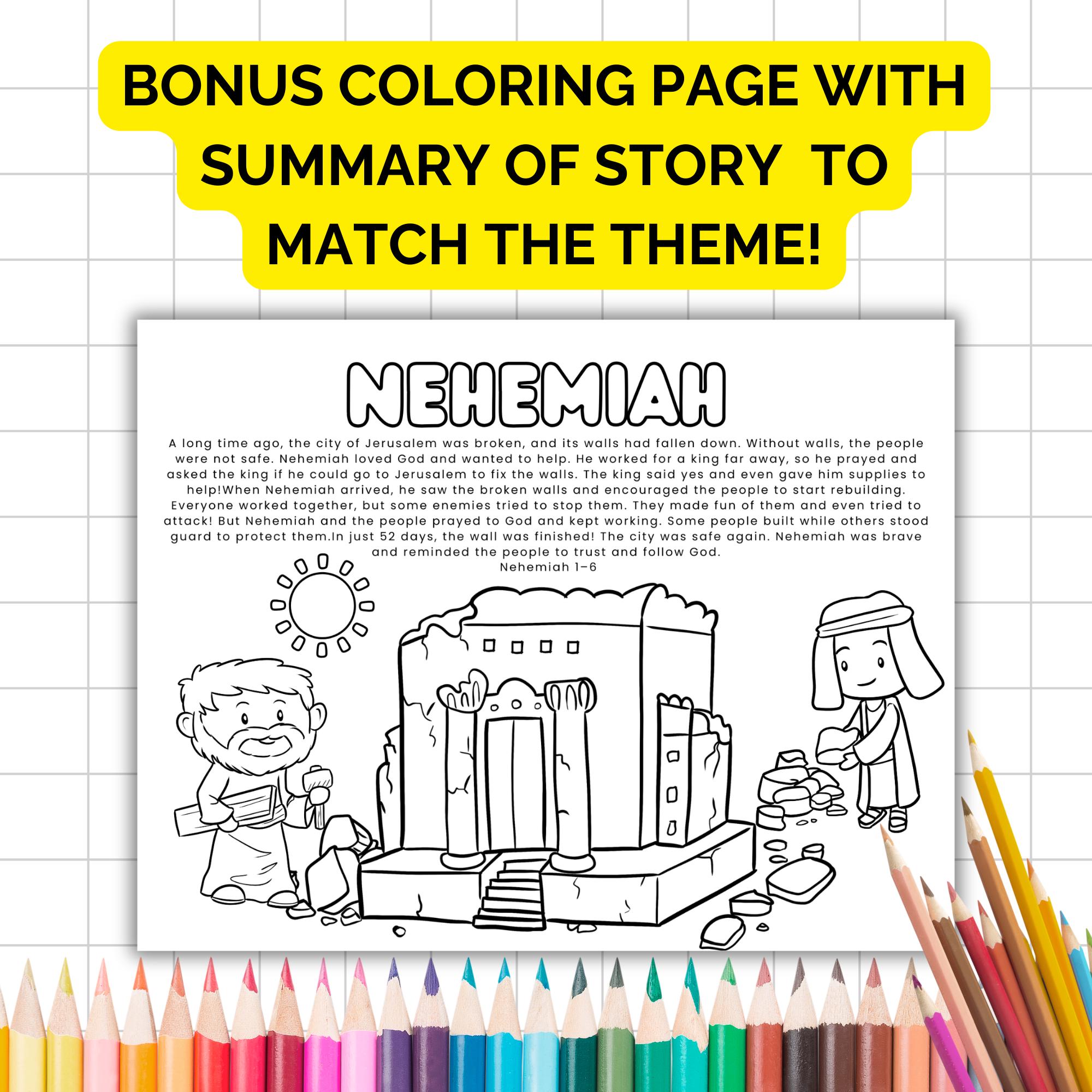 Nehemiah Activity Placemat, Bible Story Coloring Activity, Sunday ...