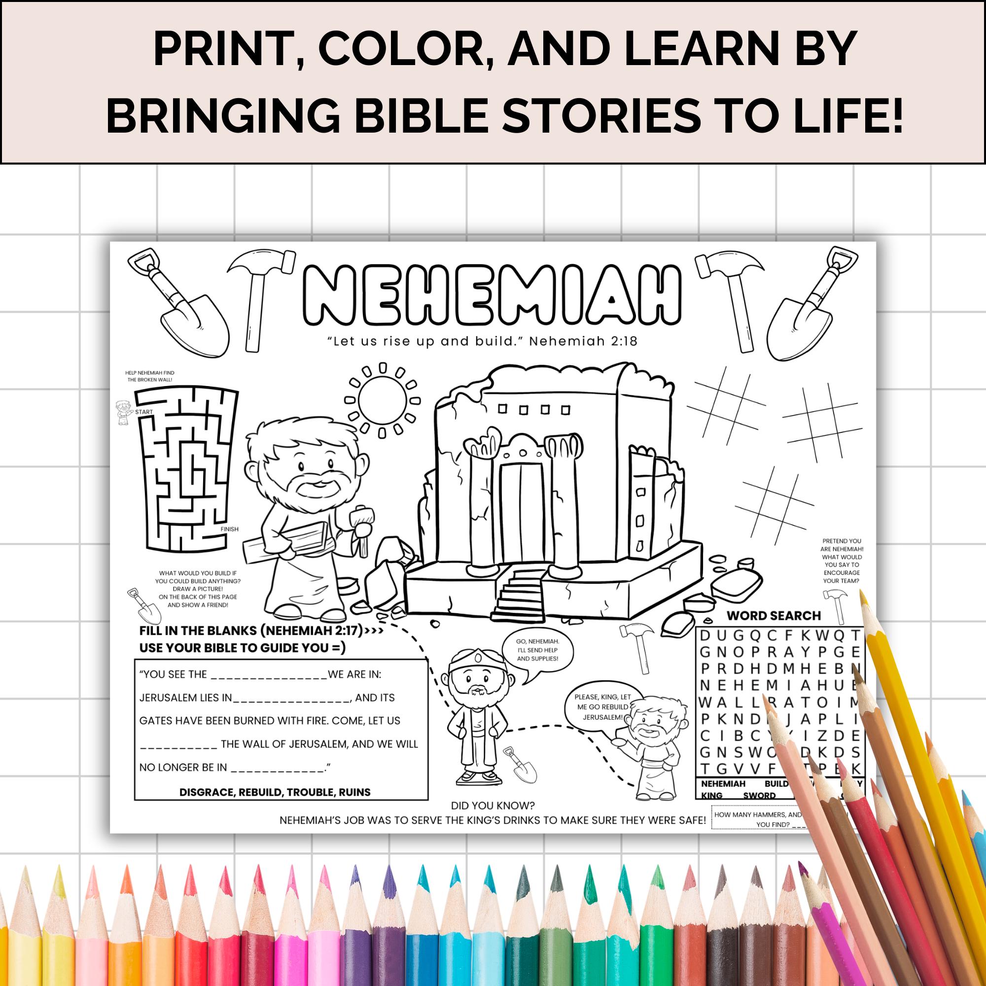 Nehemiah Activity Placemat, Bible Story Coloring Activity, Sunday ...