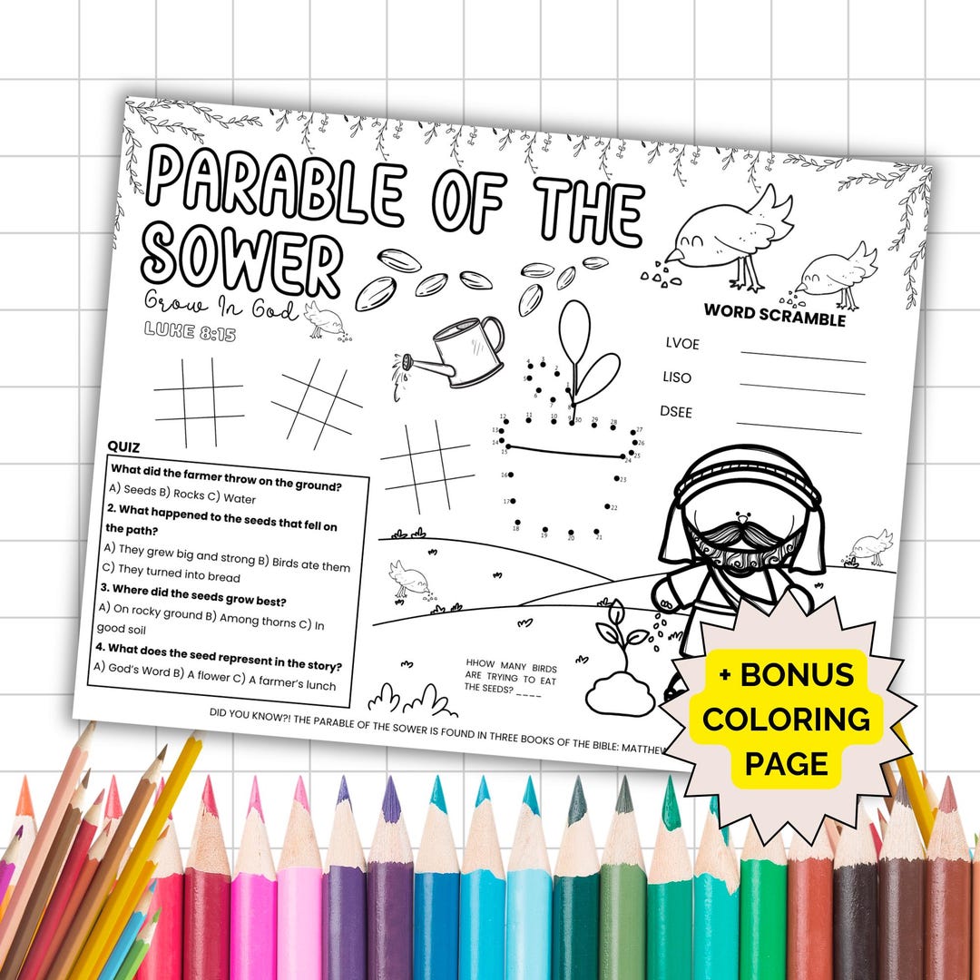 Parable of the Sower Activity Placemat, the Parables of Jesus Coloring ...