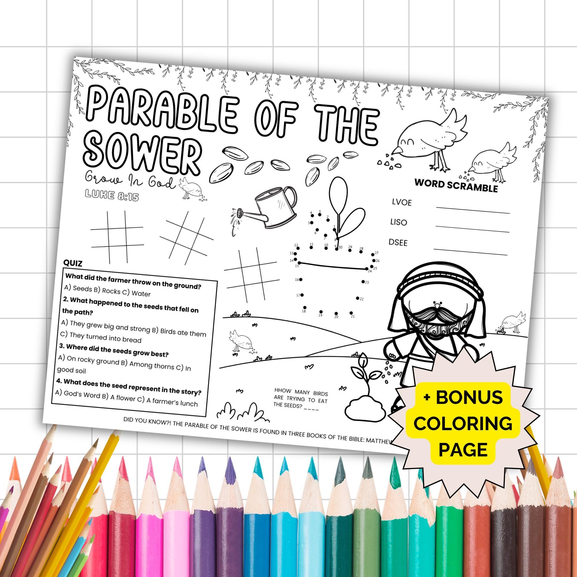 Parable of the Sower Activity Placemat, the Parables of Jesus Coloring ...