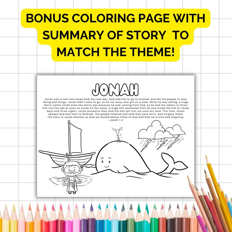Jonah and the Whale Activity Placemat, Bible Story Coloring Activity ...