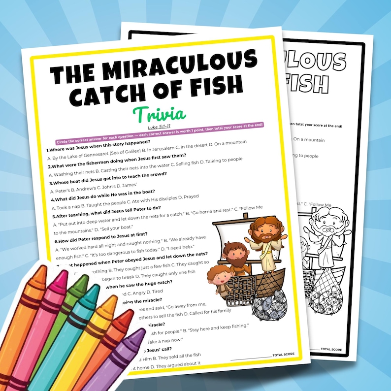 Miraculous Catch of Fish Bible Trivia Game, Sunday School Activity ...