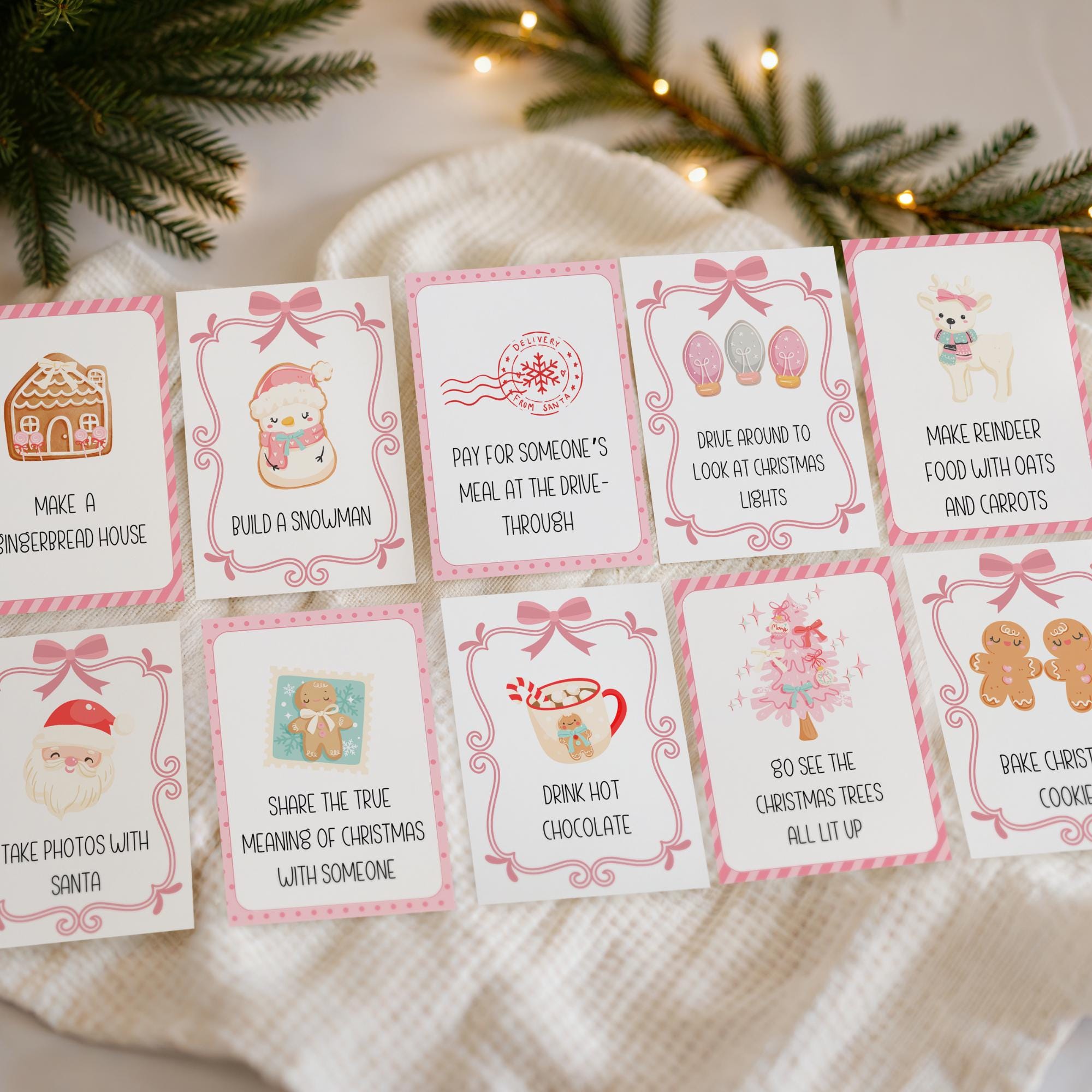 Printable Christmas Advent Activity Cards, Preppy Pink Christmas Cards ...