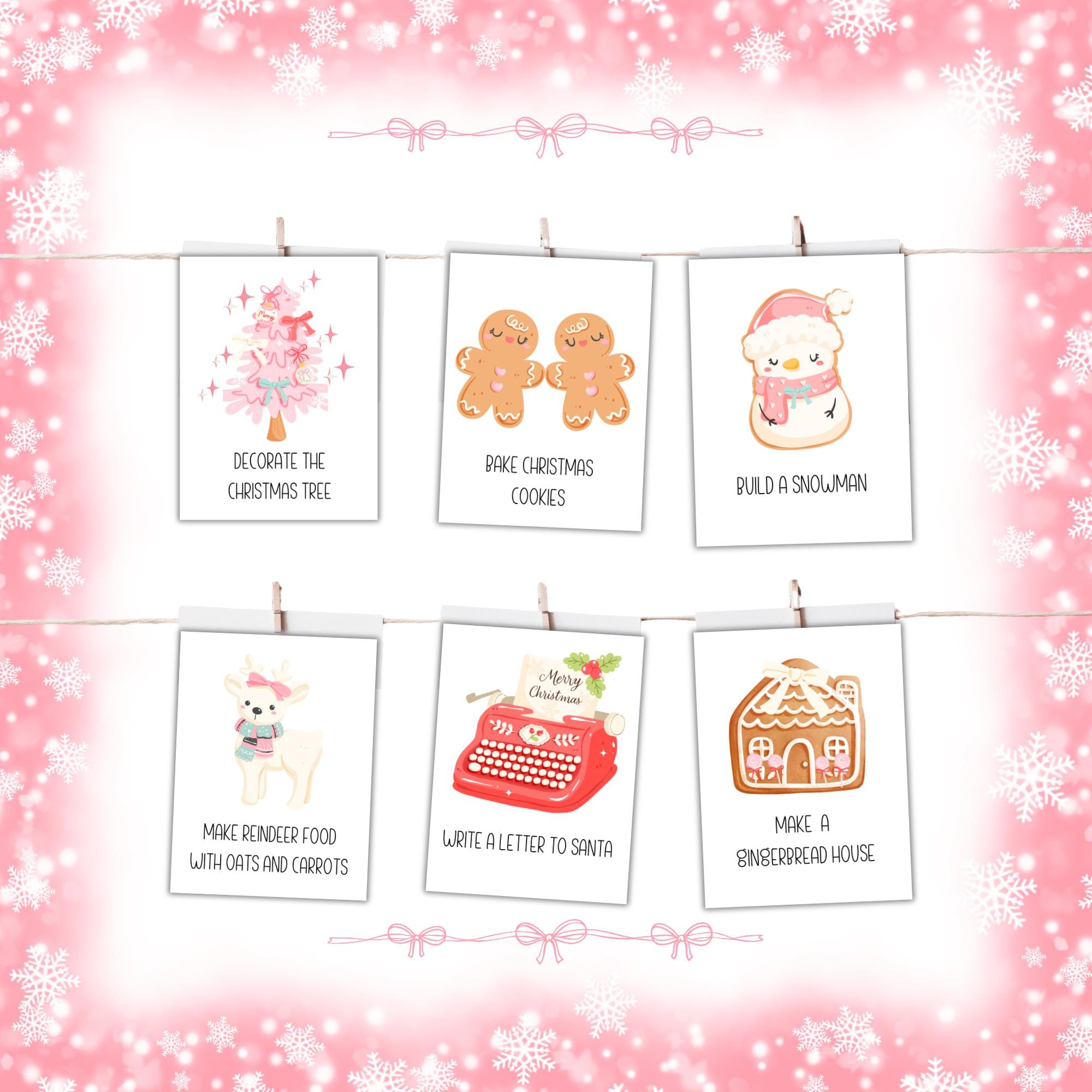 30 Editable Christmas Advent Activity Cards, Preppy Pink Christmas ...