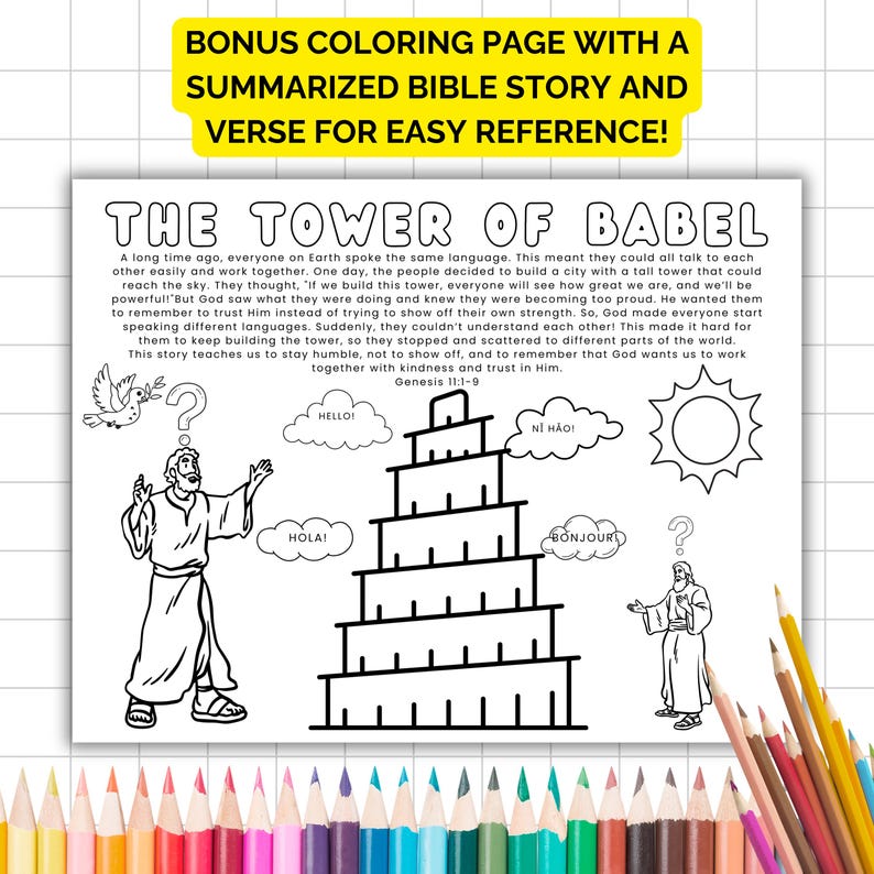 The Tower of Babel Printable Placemat Activity, Old Testament Sunday ...