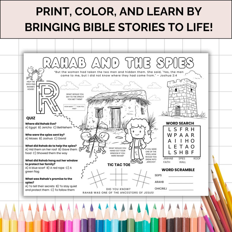 Rahab and the Spies Activity Placemat, Bible Activity, Sunday School ...