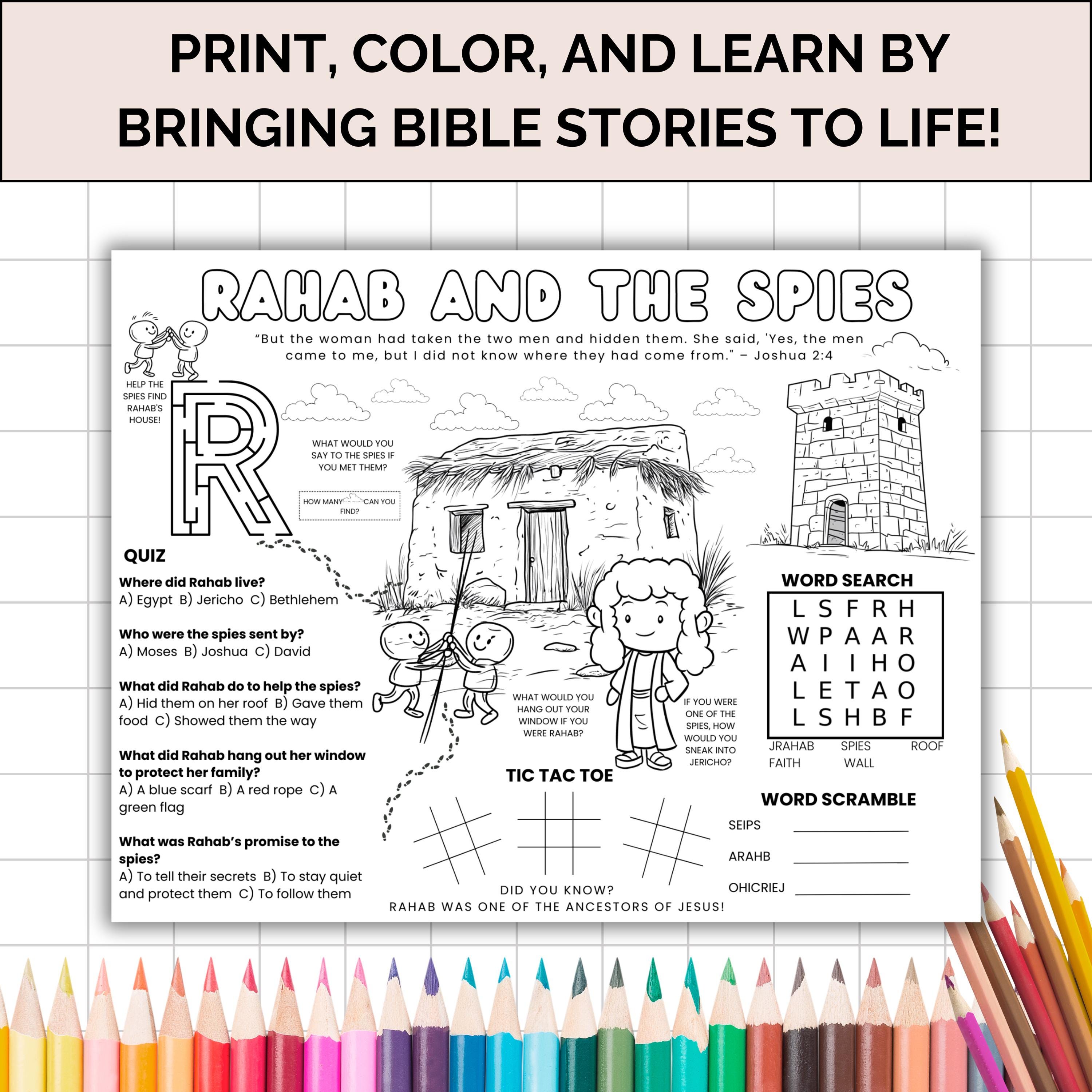 Rahab and the Spies Activity Placemat, Bible Activity, Sunday School ...