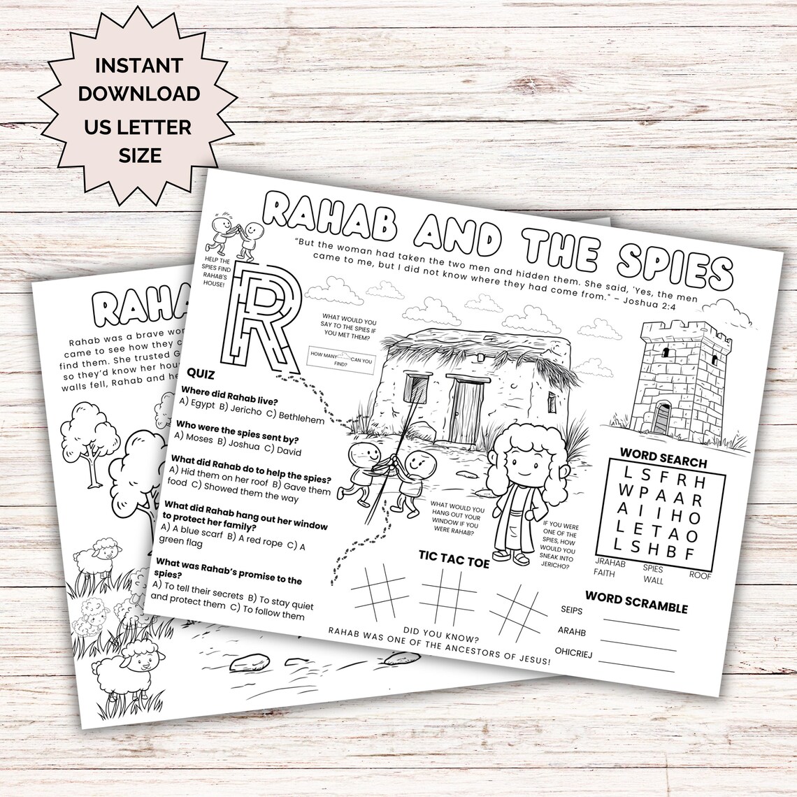 Rahab and the Spies Activity Placemat, Bible Activity, Sunday School ...