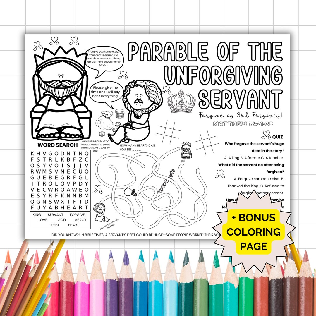Parable of the Unforgiving Servant Activity Placemat, the Parables of ...