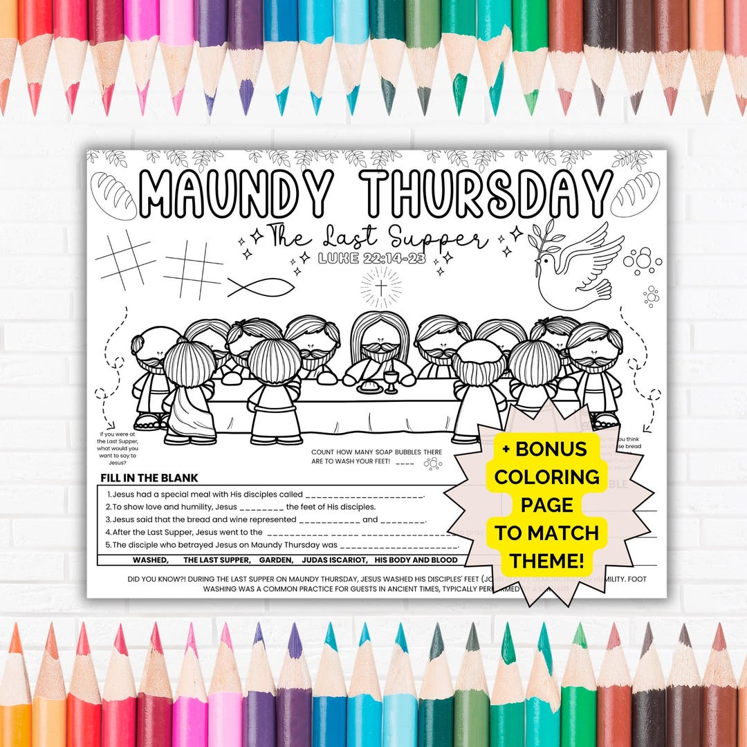 Maundy Thursday Placemat Activity, Holy Week Easter Craft, the Last ...