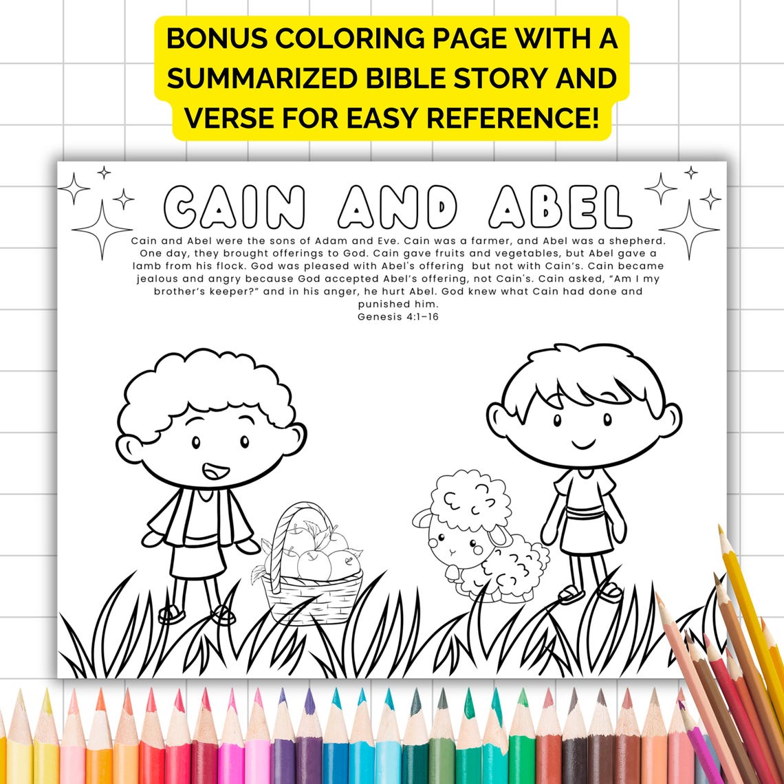 Cain and Abel Printable Placemat, Bible Activity Placemat, Sunday ...