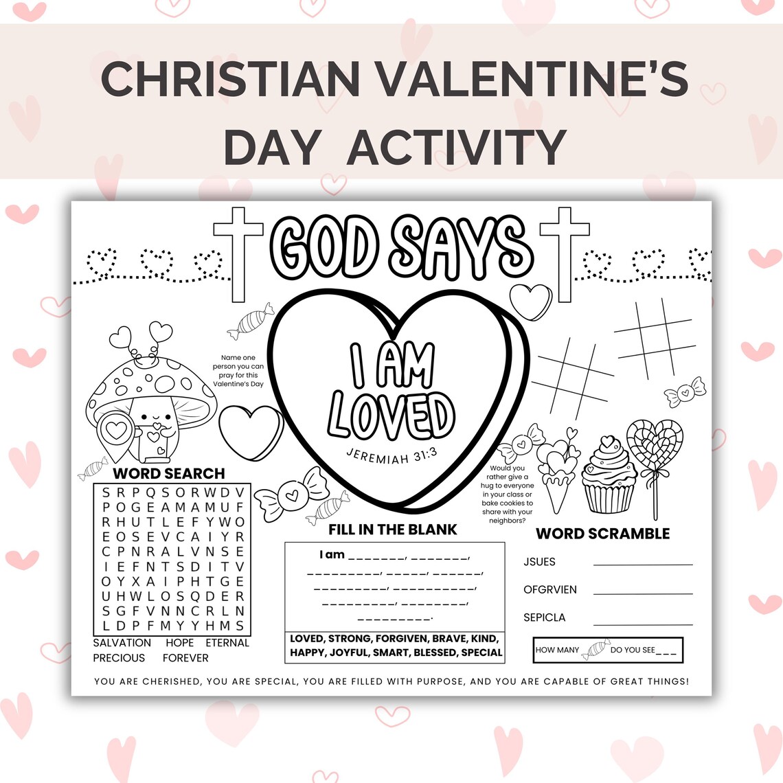 Christian Valentine's Day Activity Sheet Printable, Bible Affirmation ...