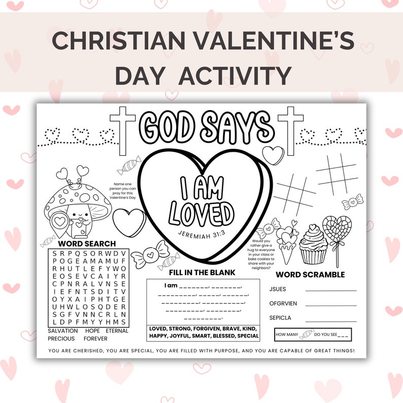 Christian Valentine's Day Activity Sheet Printable, Bible Affirmation ...