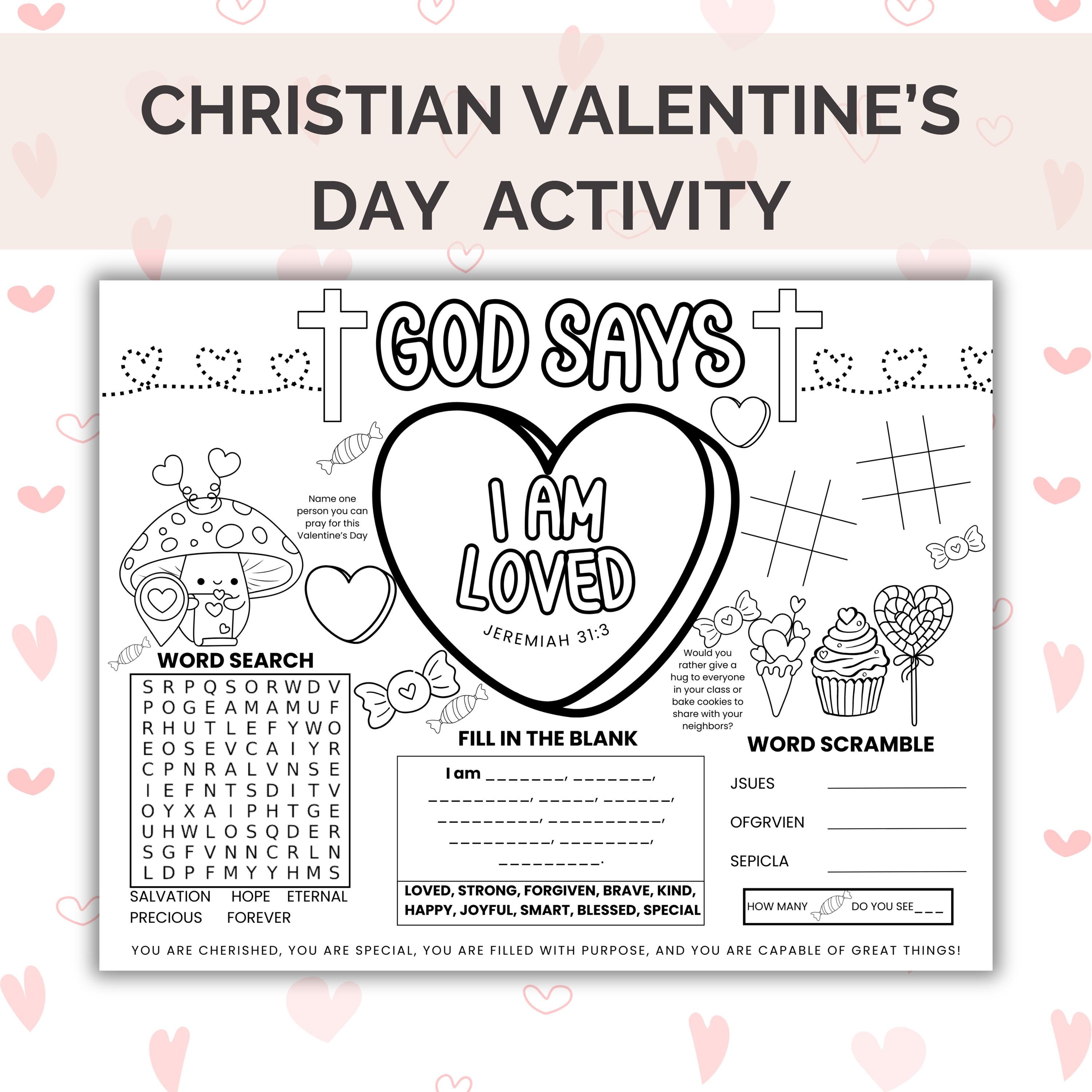 Christian Valentine's Day Activity Sheet Printable, Bible Affirmation ...