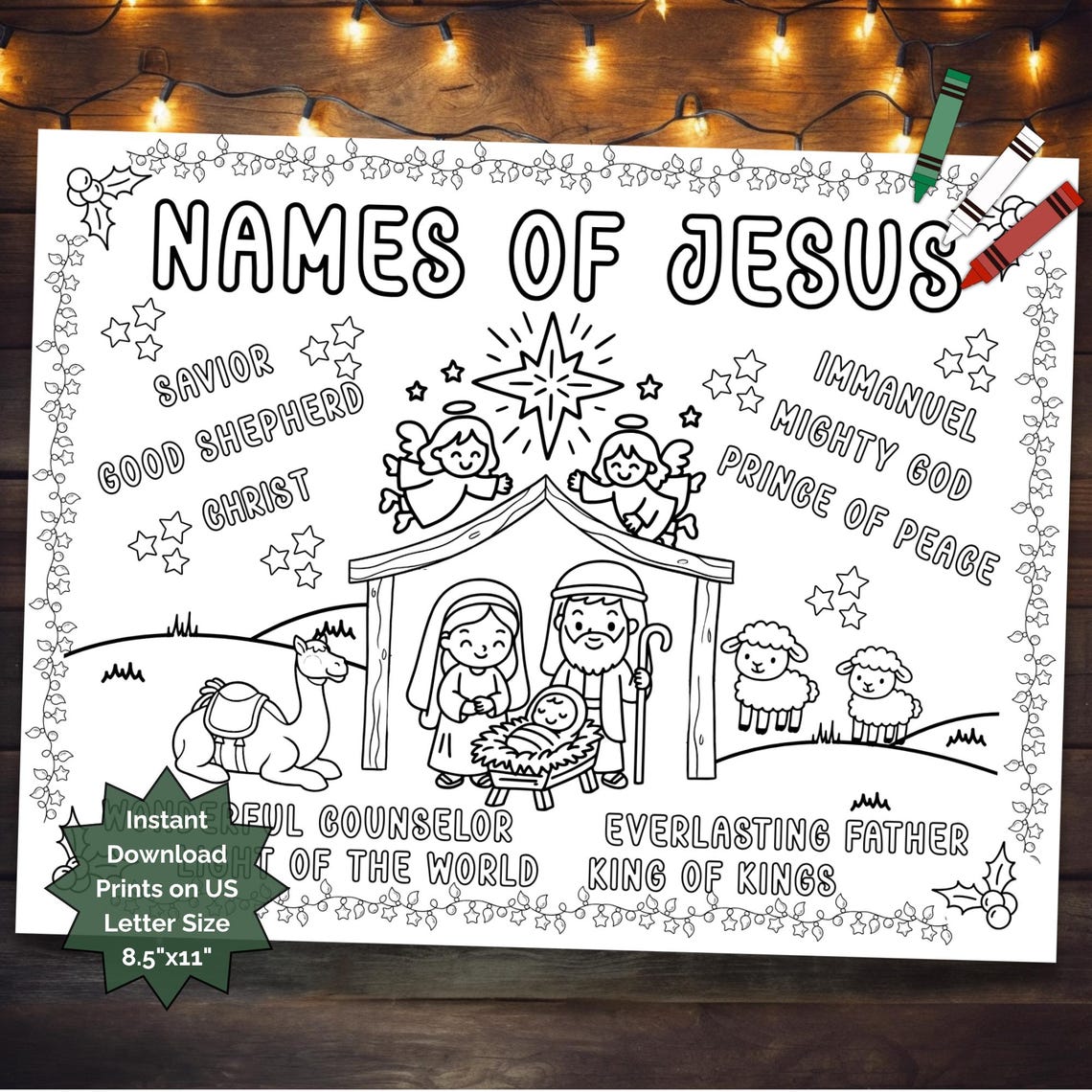 Names of Jesus Coloring Page, Christian Advent Bible Coloring Sheet ...