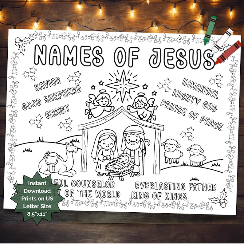 Names of Jesus Coloring Page, Christian Advent Bible Coloring Sheet ...