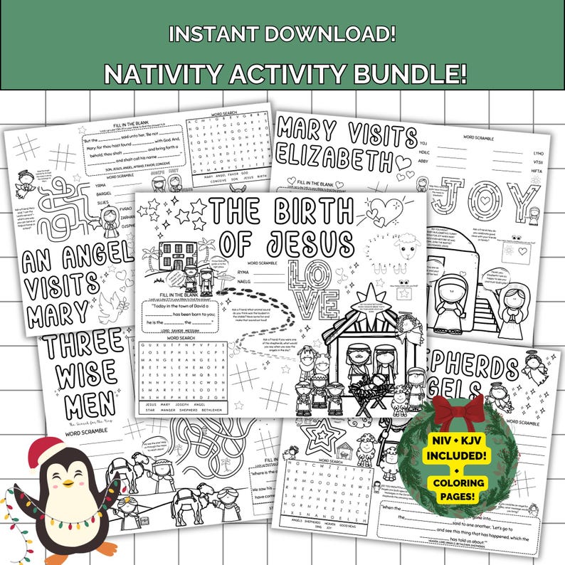 Christian Nativity Activity Placemat Bundle, Christian Advent Craft ...