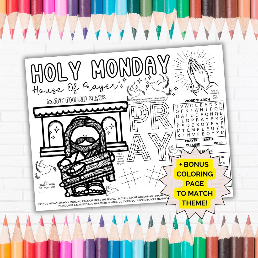 Holy Monday Activity Placemat for Kids, Holy Week Easter Crafts, Lent ...