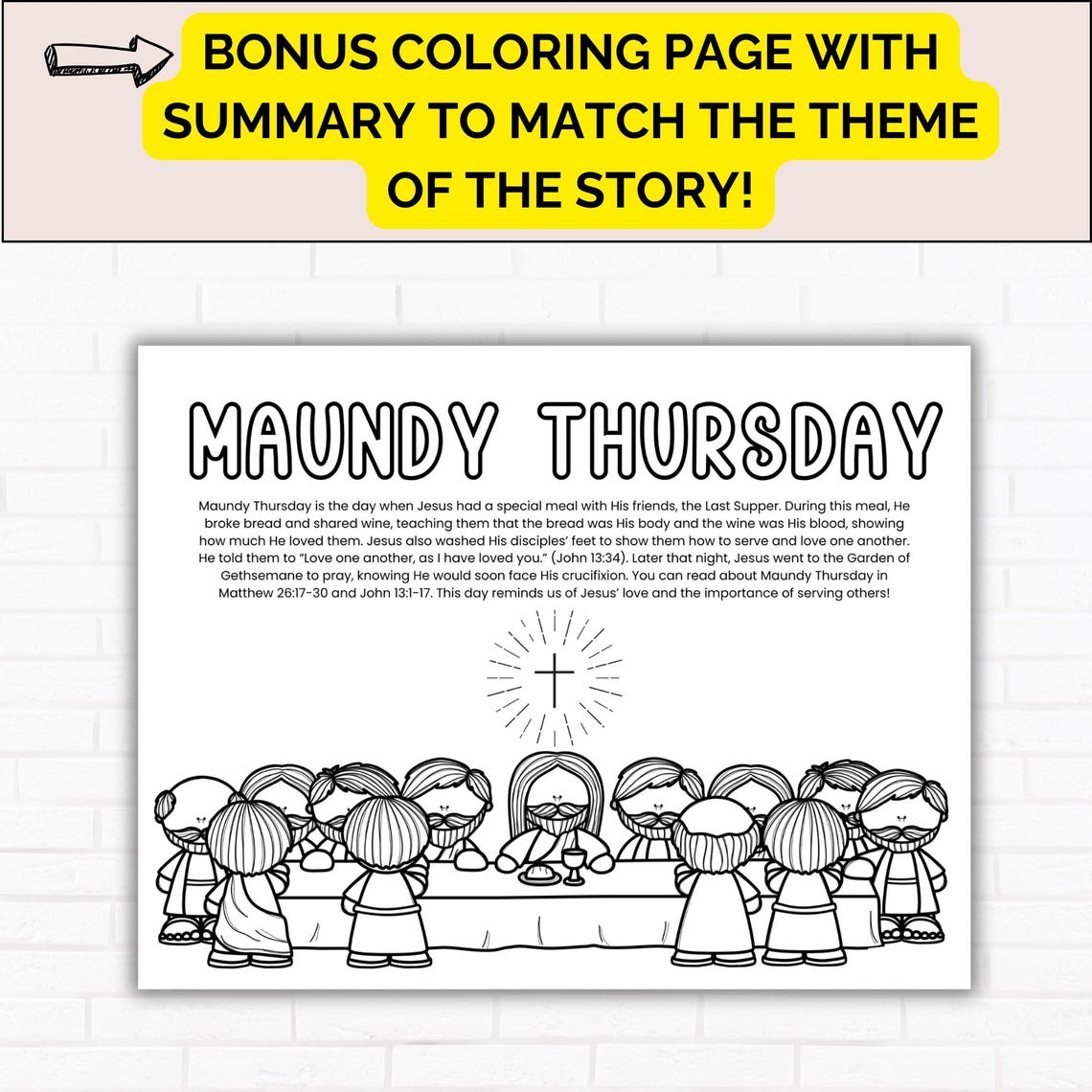 Maundy Thursday Placemat Activity, Holy Week Easter Craft, the Last ...